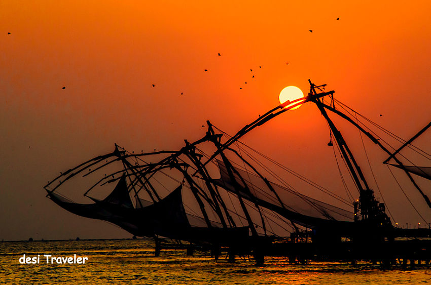 Watching Sunset over Chinese Fishing nets in Cochin Kerala